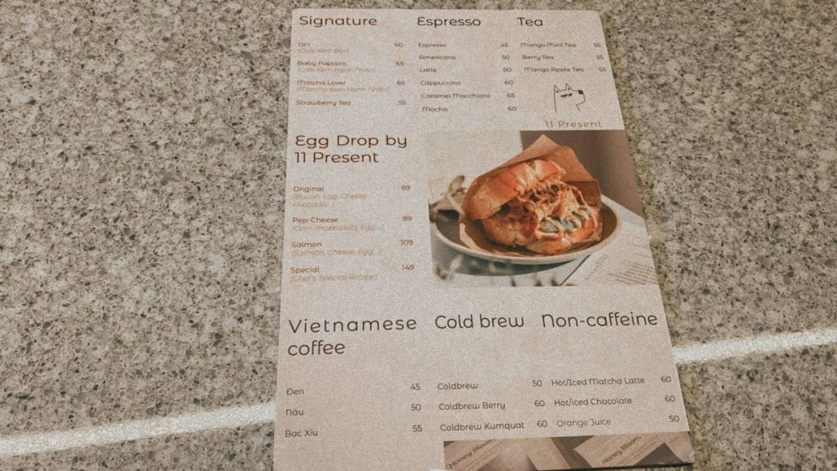 Menu at 11 Present restaurant, Hanoi