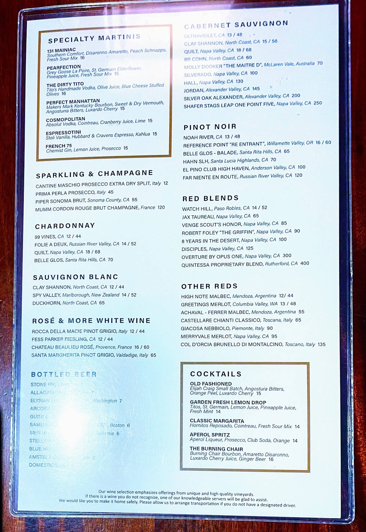 Menu at 131 MAIN Restaurant, Charlotte, Rea Rd