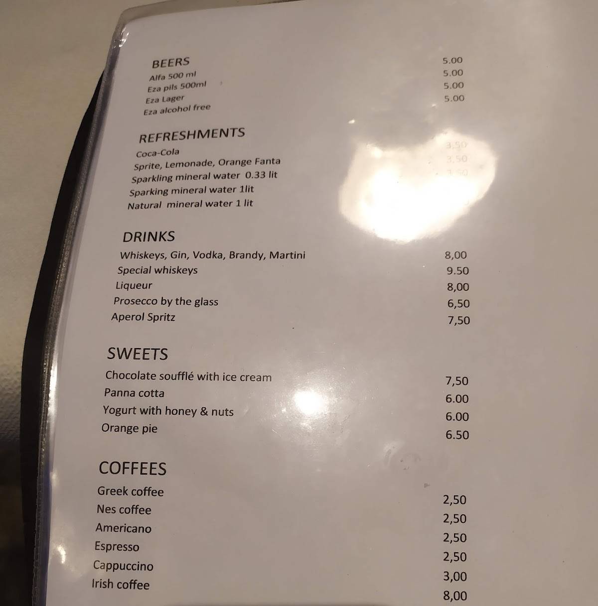 Menu at 1901, Skiathos