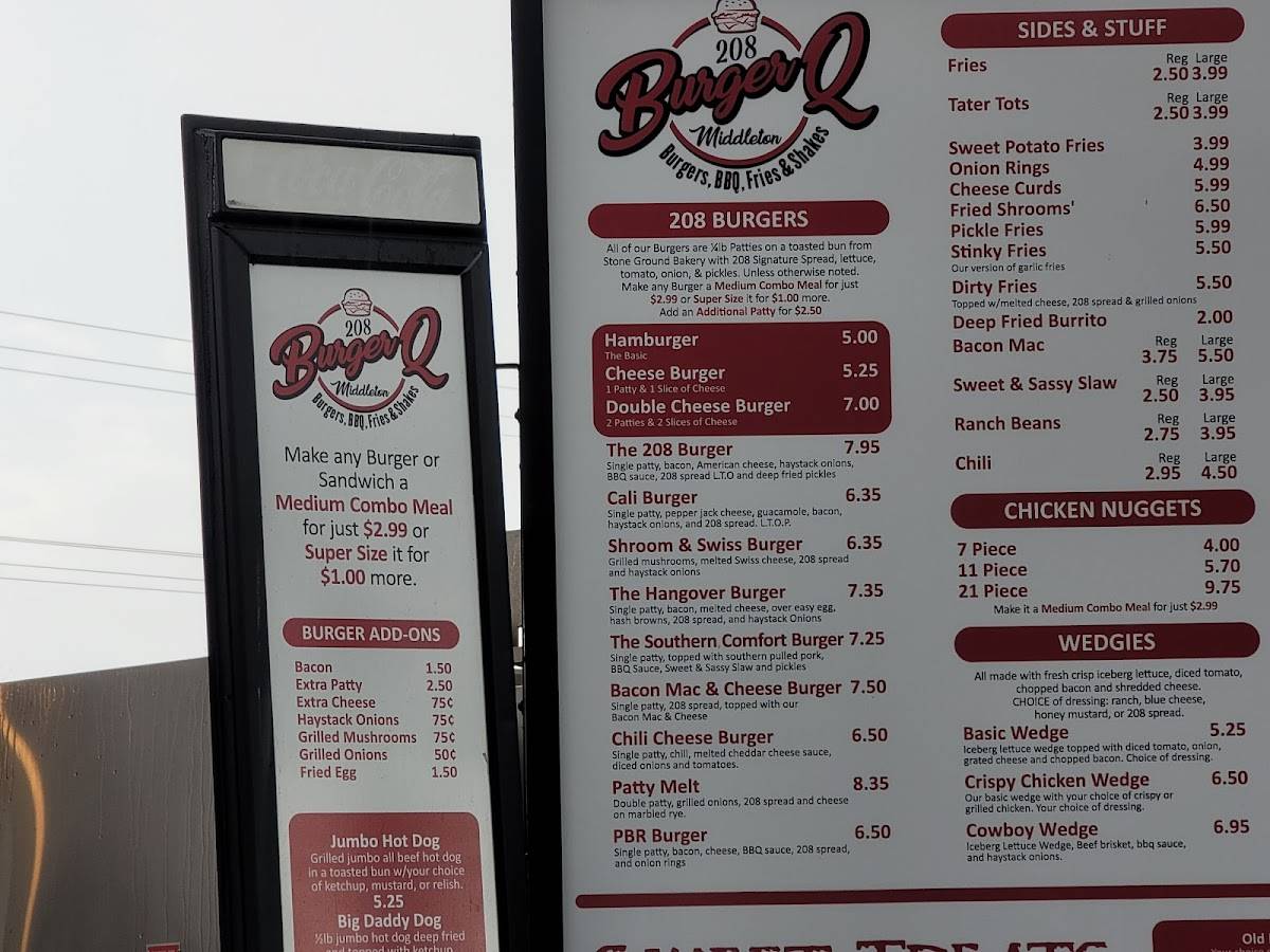 Menu at 208 Burger Q BBQ, Middleton