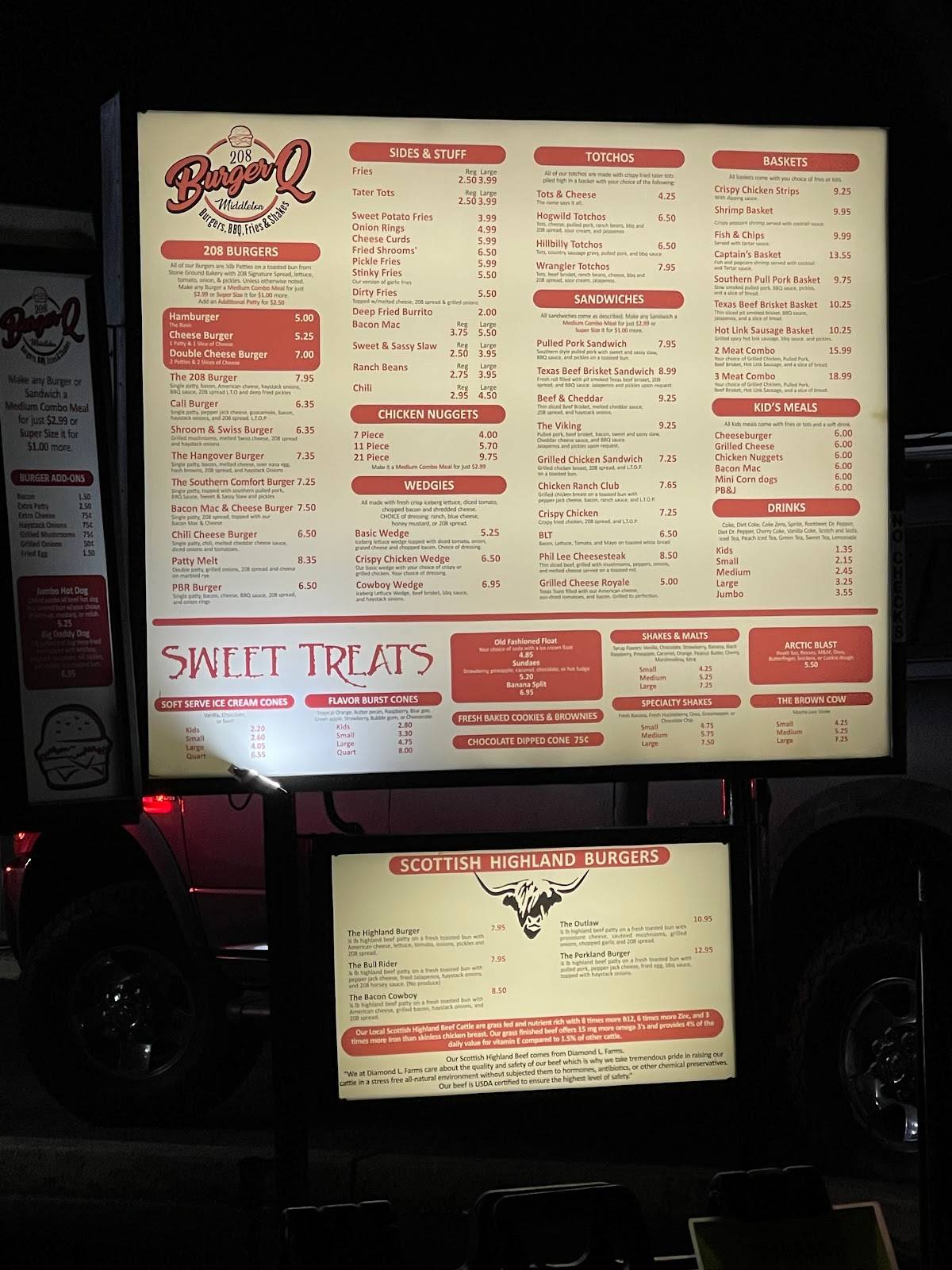 Menu at 208 Burger Q BBQ, Middleton