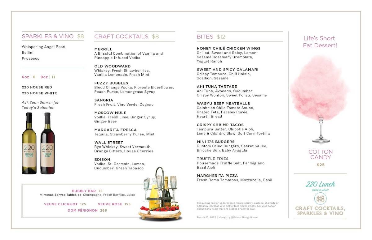 Menu at 220 Merrill restaurant, Birmingham