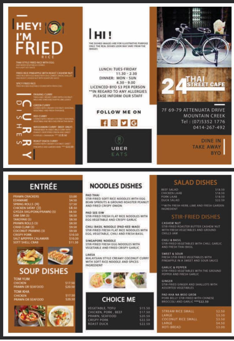 Menu at 24Thai Street Restaurant & Cafe, Mountain Creek