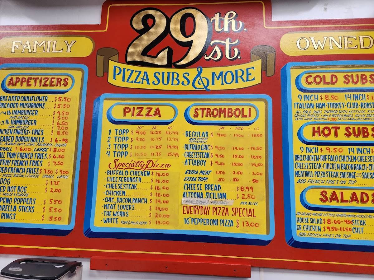 Menu at 29th St Pizza Subs & More pizzeria, Altoona