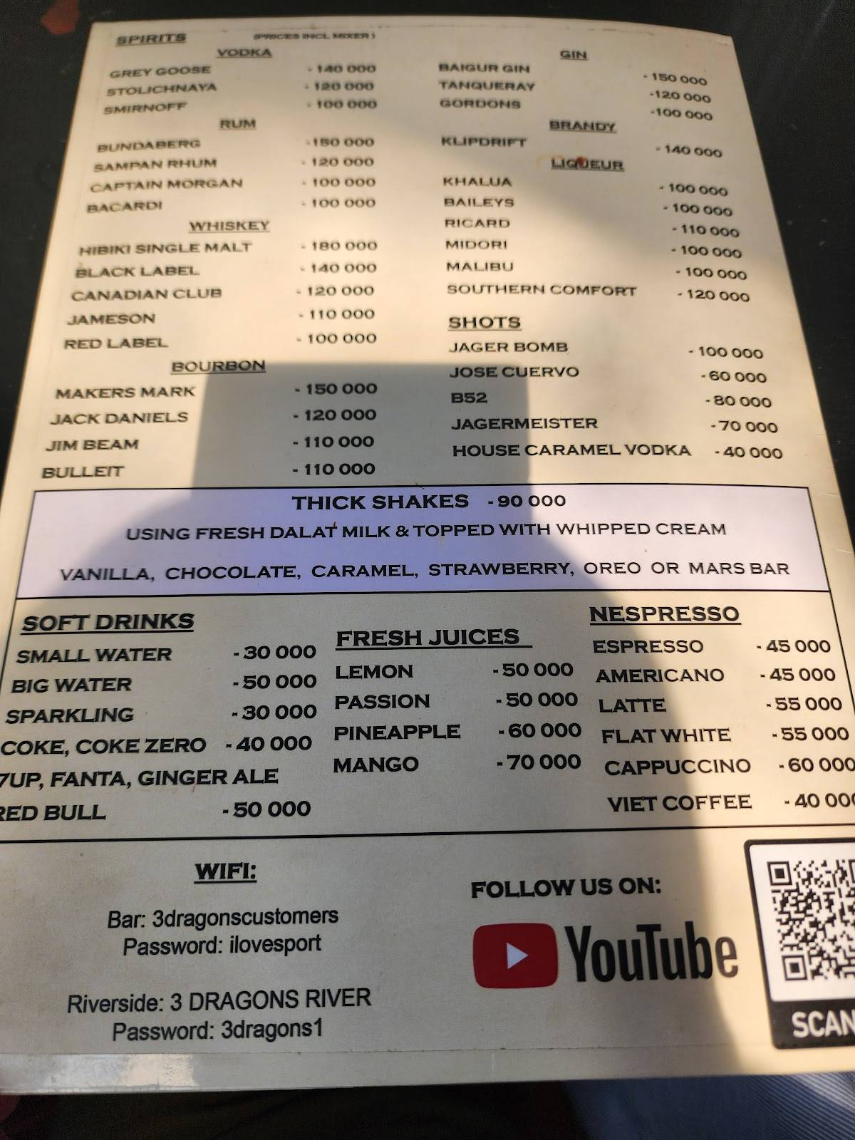 Menu at 3 Dragons Sports Bar & Restaurant, Hoi An