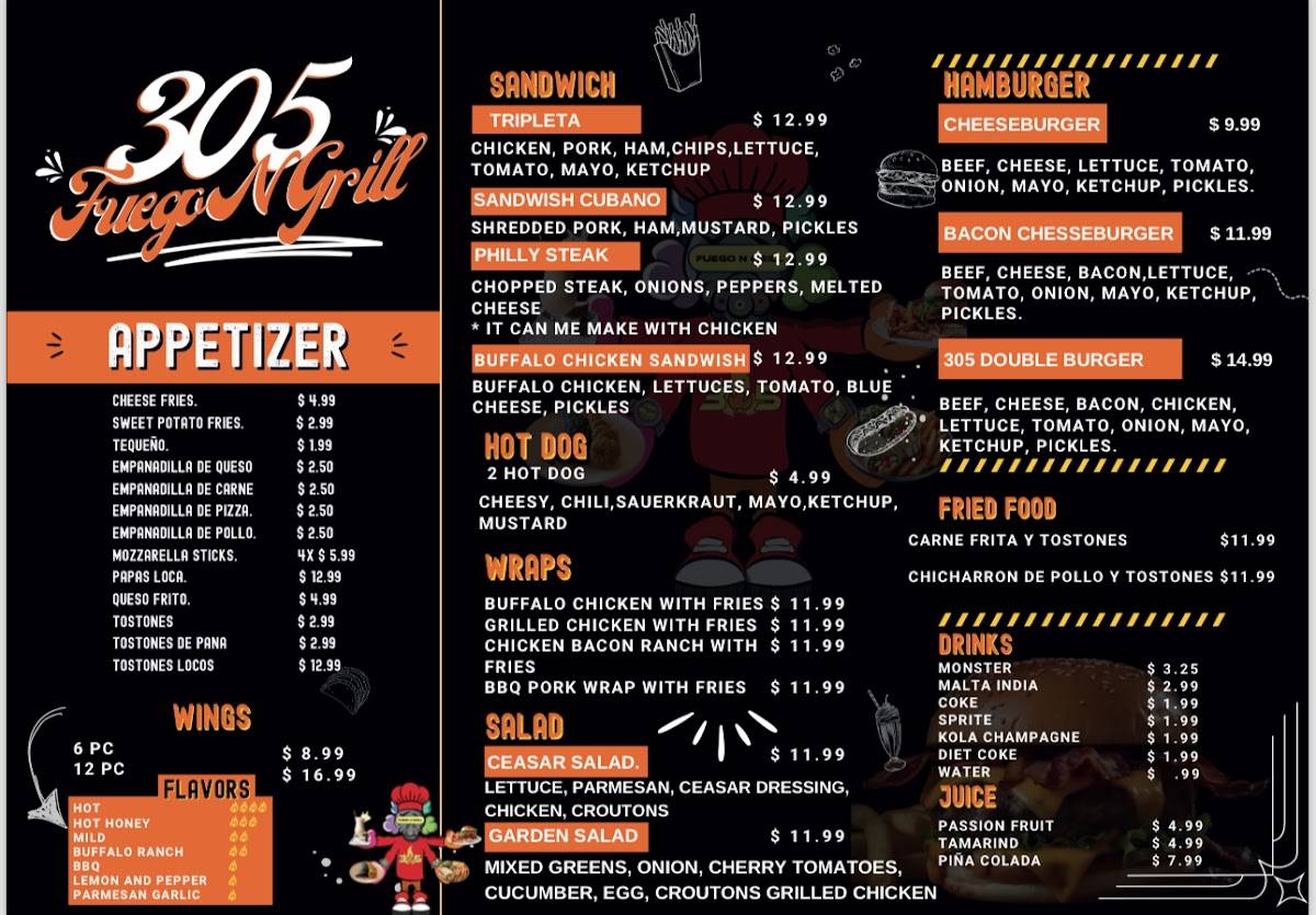 Menu at 305 Fuego N Grill Food Truck restaurant, Orlando
