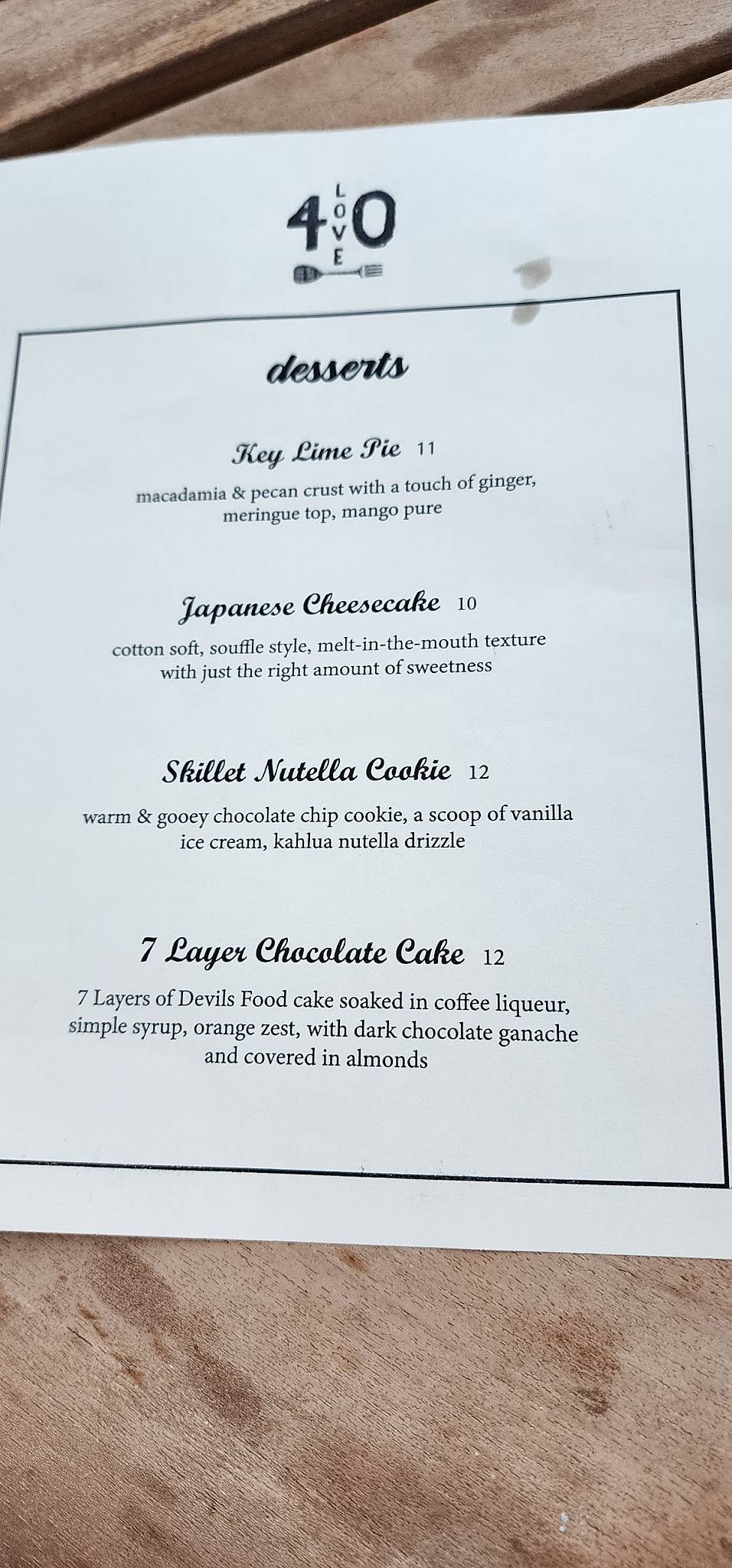 Menu at 40 love restaurant, El Paso