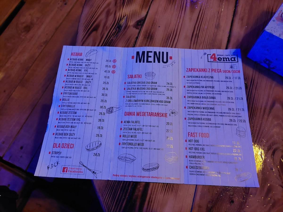 Menu at 4ema Kebab Cafe Bar, Konin