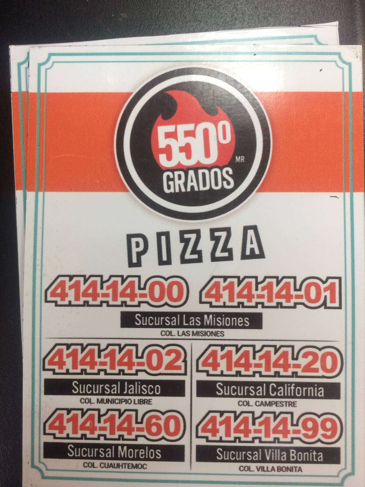 Carta del restaurante 550° Grados Pizza, Ciudad Obregón, Calle Jalisco