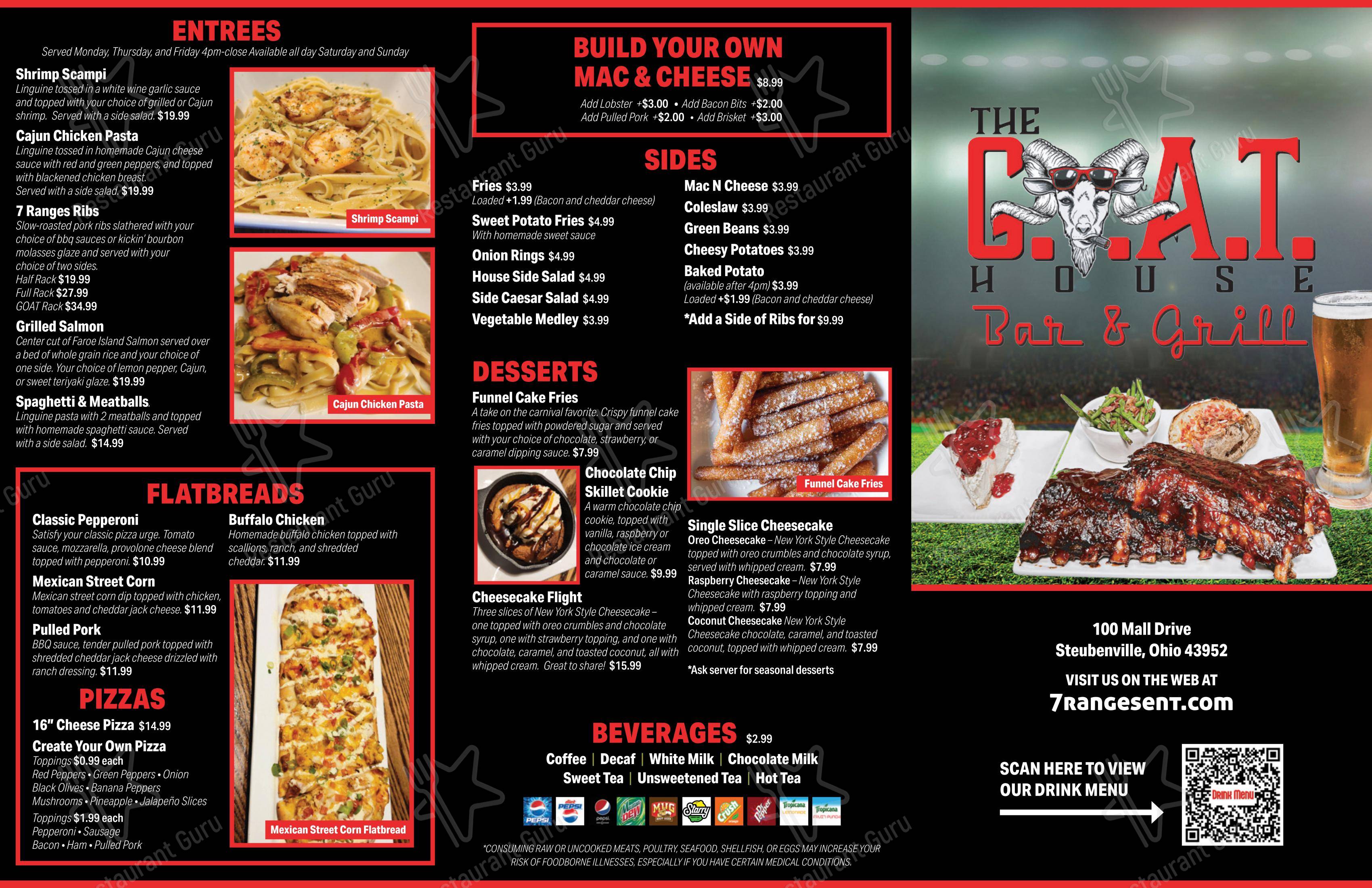 Menu at 7 Ranges Entertainment restaurant, Steubenville