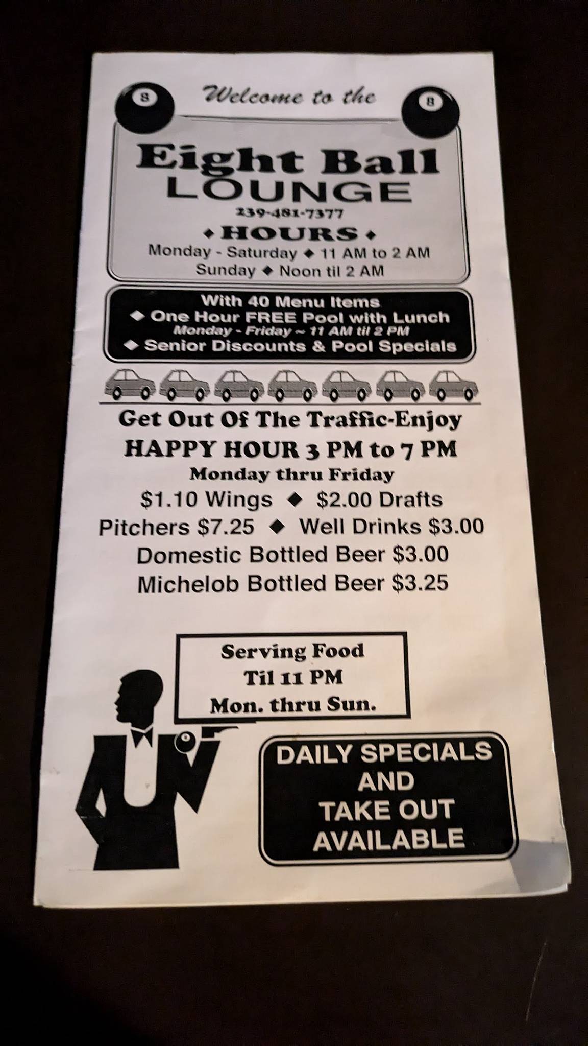 Menu at 8 Ball Lounge restaurant, Fort Myers