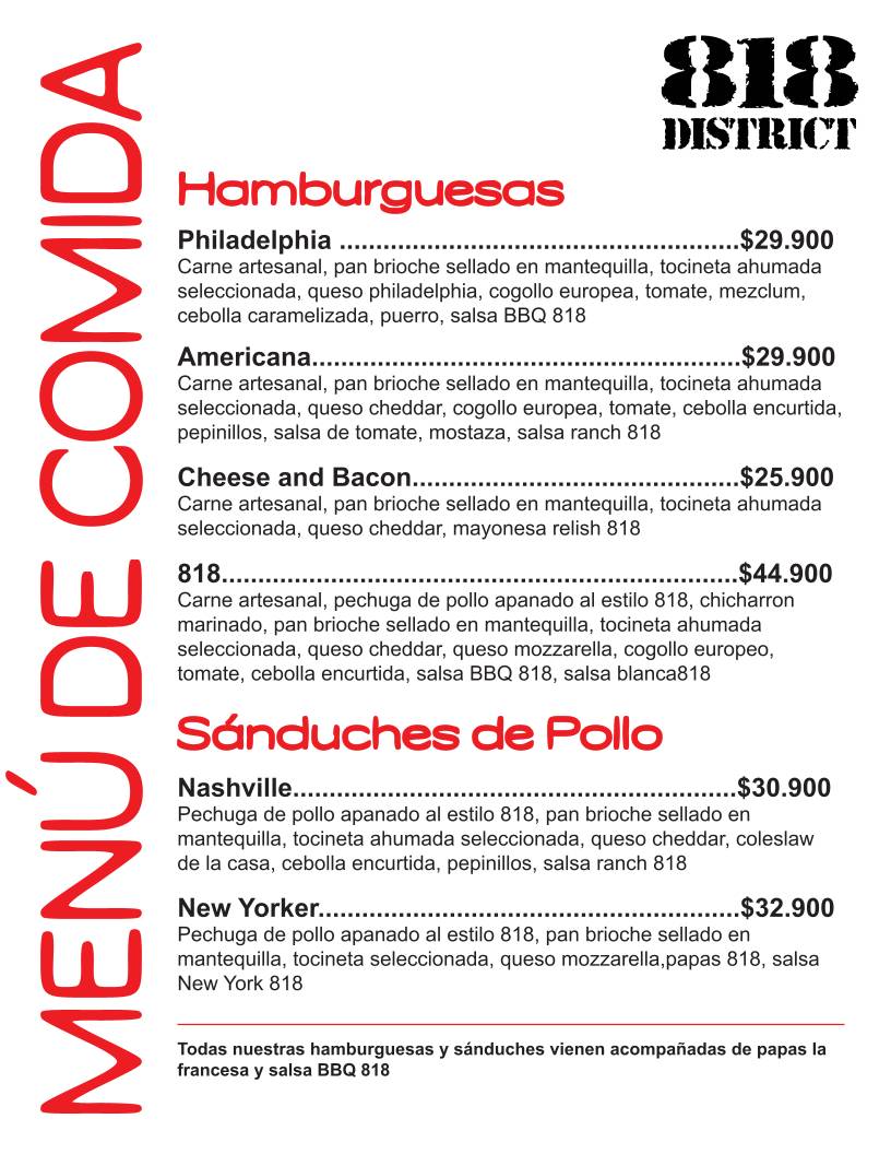 Carta del restaurante 818 DISTRICT, Medellín