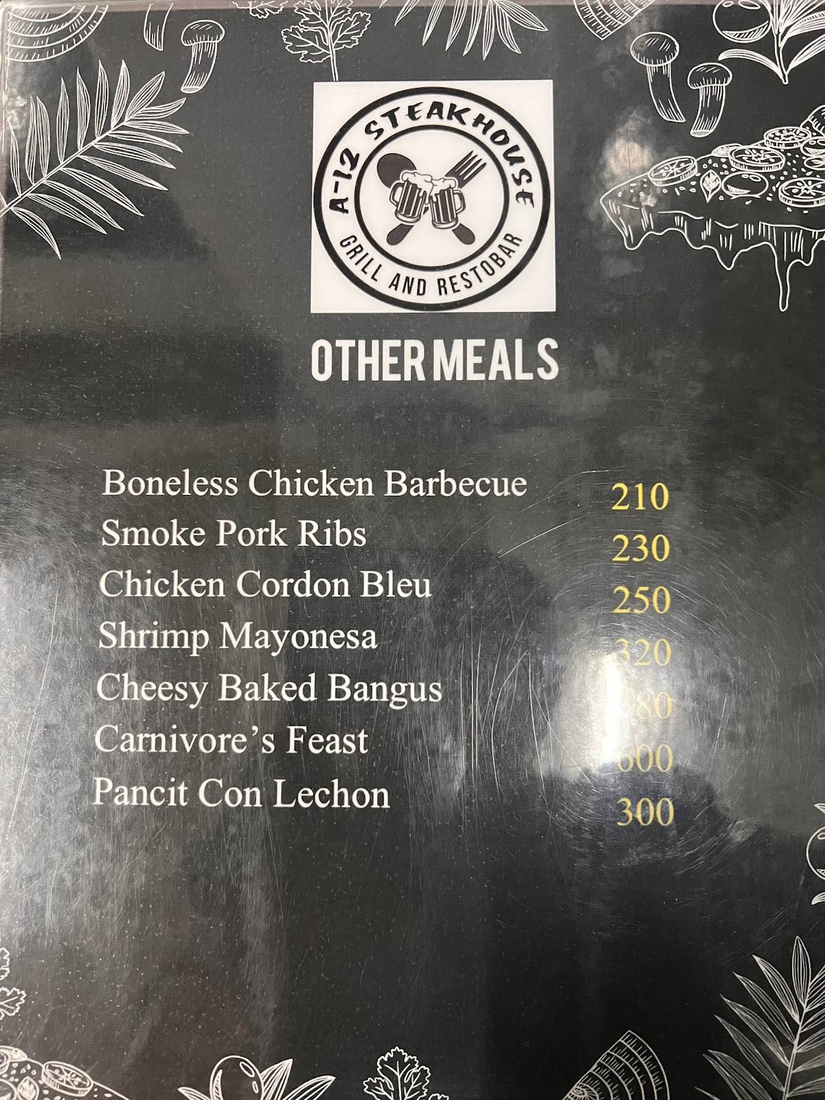 Menu at A-12 Steakhouse Restobar, Pasig