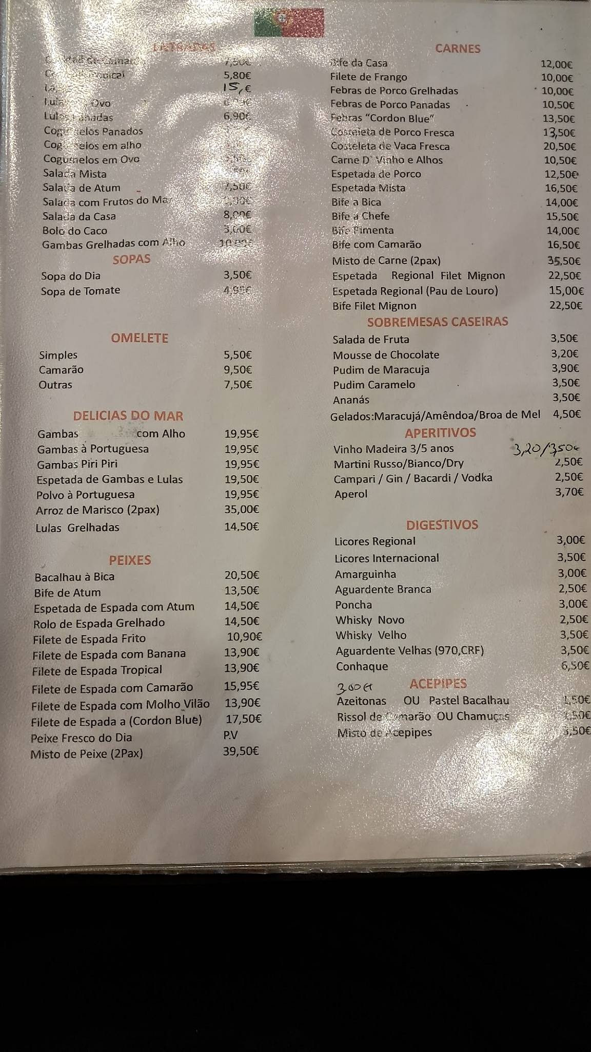 Menu at A Bica restaurant, Funchal