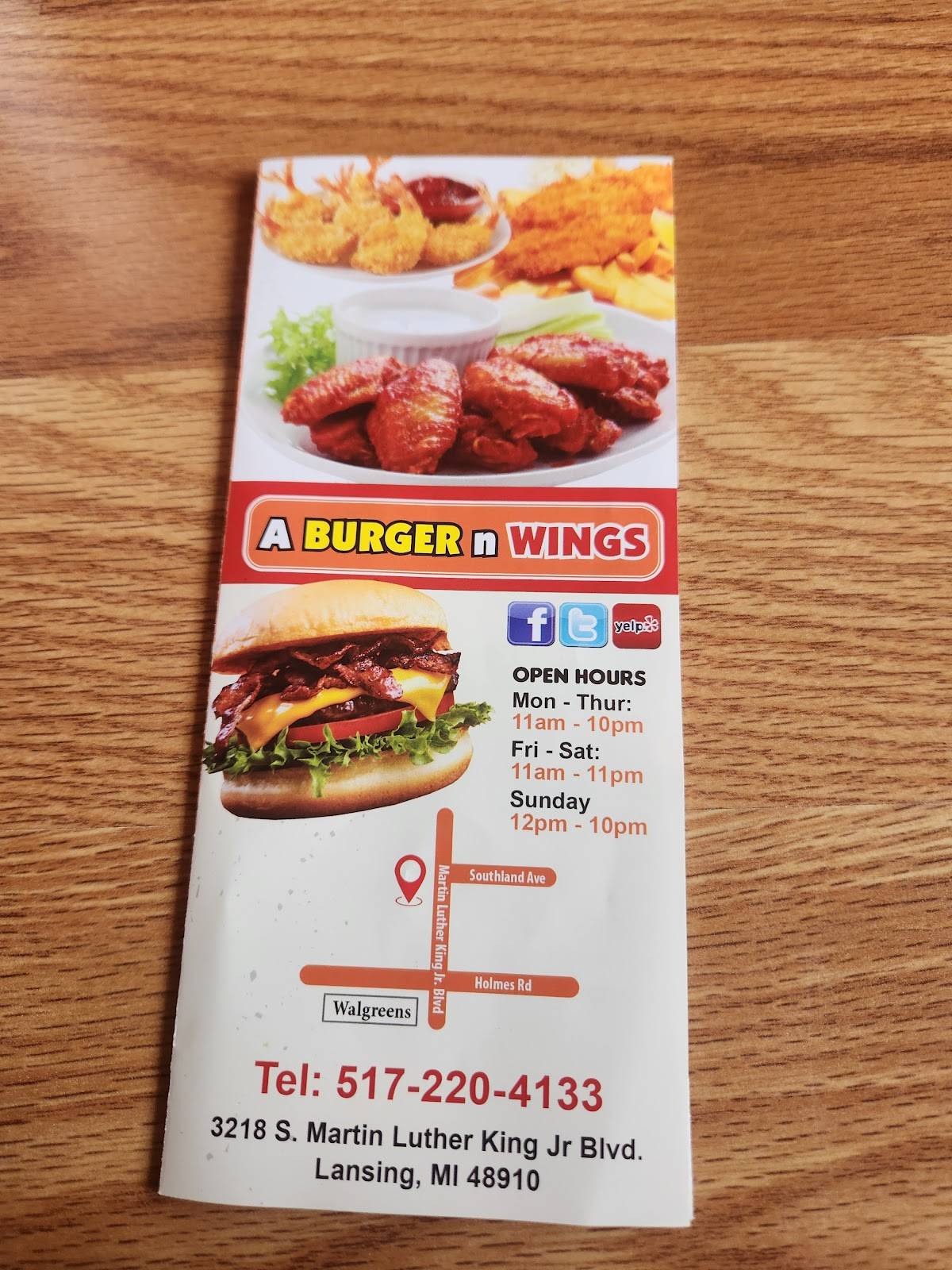 Menu at A Burger N Wings restaurant, Lansing
