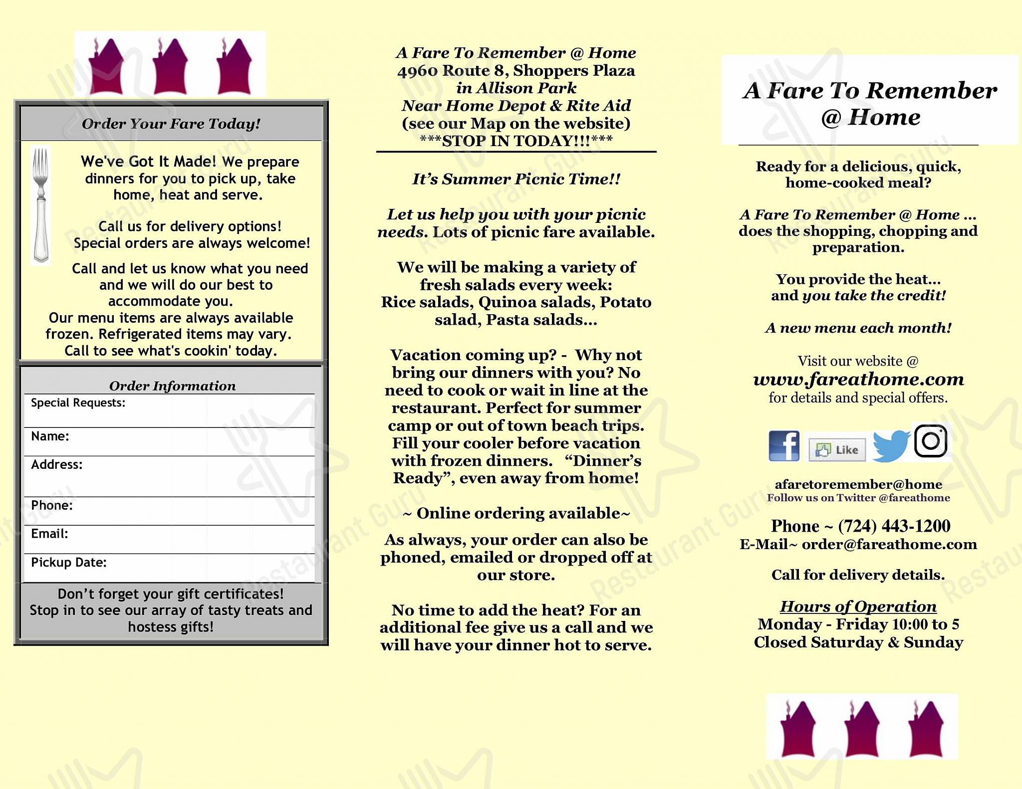 Menu at A Fare To Remember At Home desserts, Hampton Township, William ...