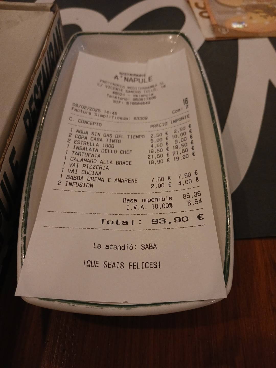 Carta de A' Napule - Restaurante Pizzería Napolitana, Valencia