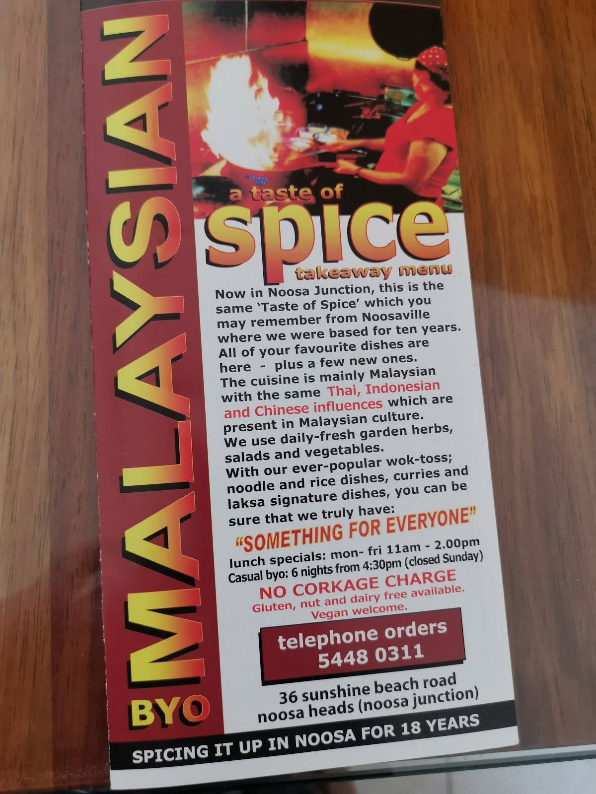Menu at A Taste of Spice restaurant, Noosa Heads, 4/36 Sunshine Beach Rd