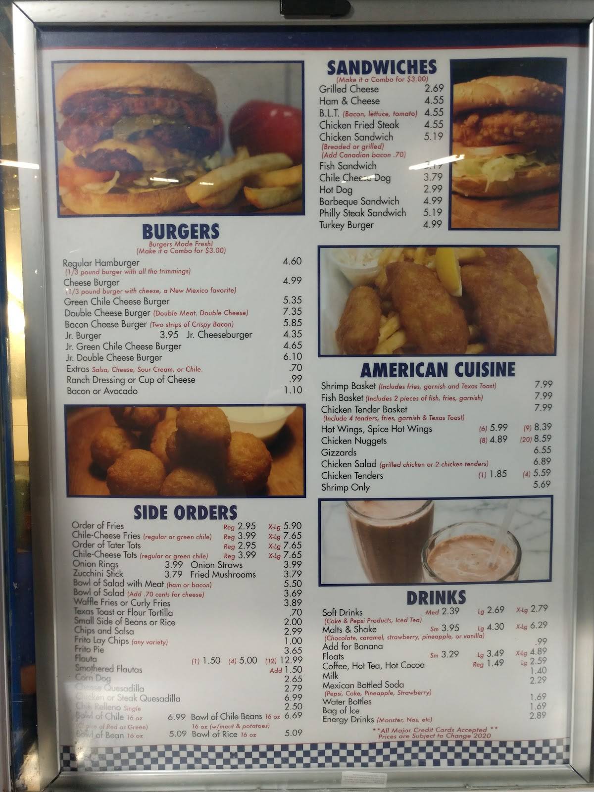 Menu at A & B Drive In restaurant, Truth or Consequences
