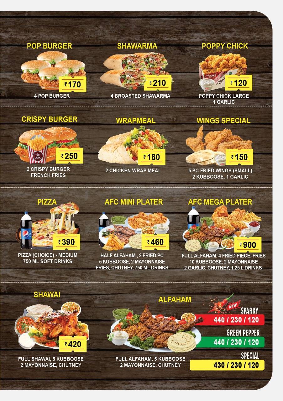 Menu at AFC (American Fried Chicken) Perambra, Perambra