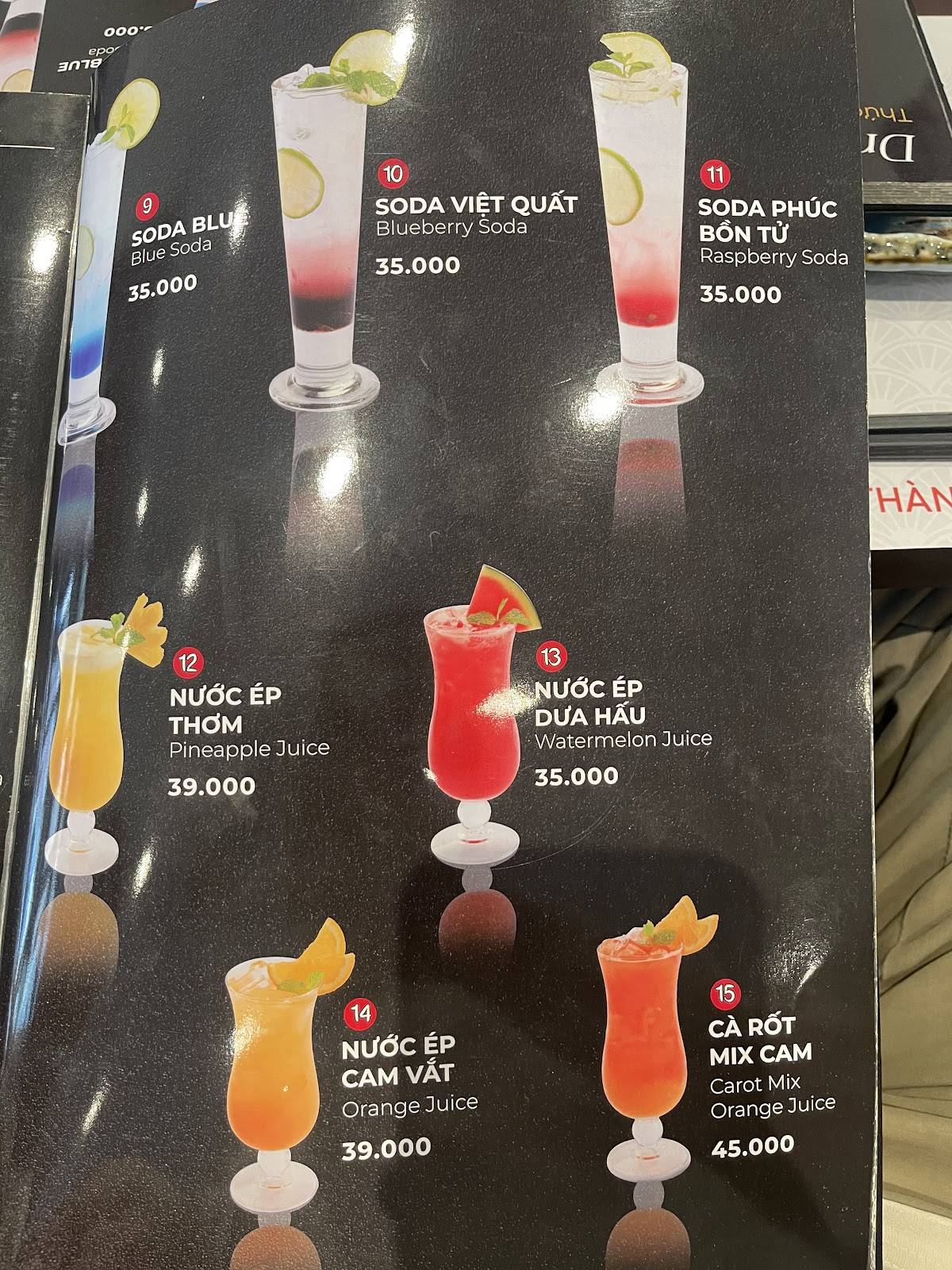 Menu at AKIKO SUSHI restaurant, Ho Chi Minh City