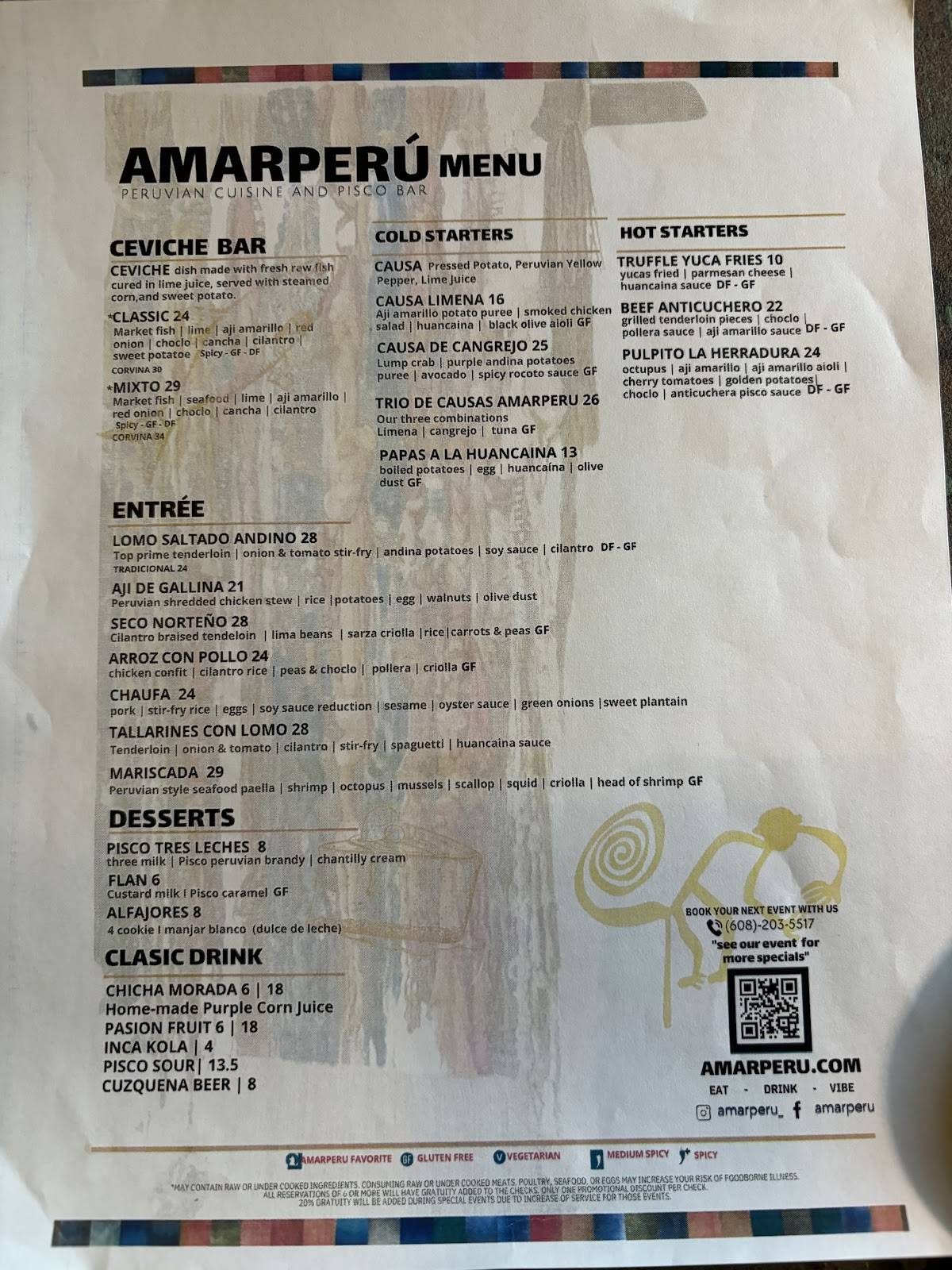 Menu at PIKKITO by AMARPERU pub & bar, Madison