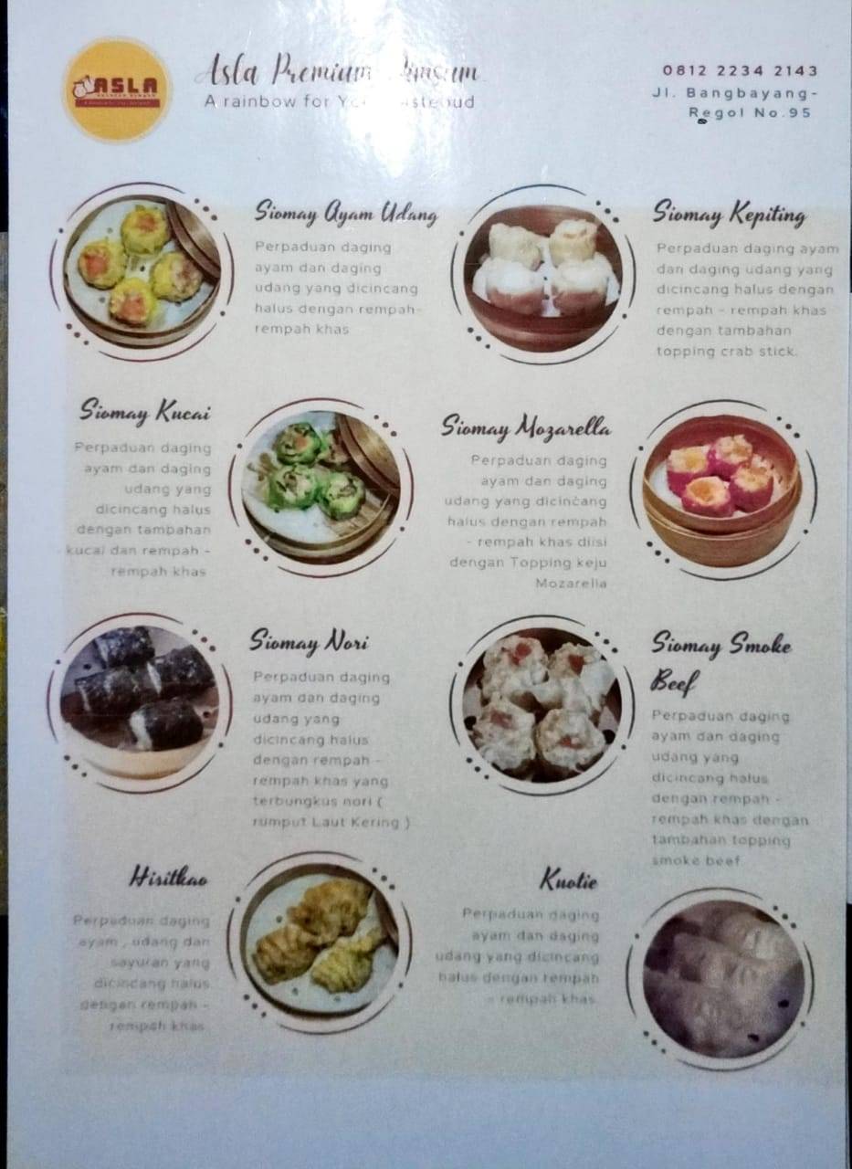 Menu at ASLA Dimsum & Dessert restaurant, Bandung