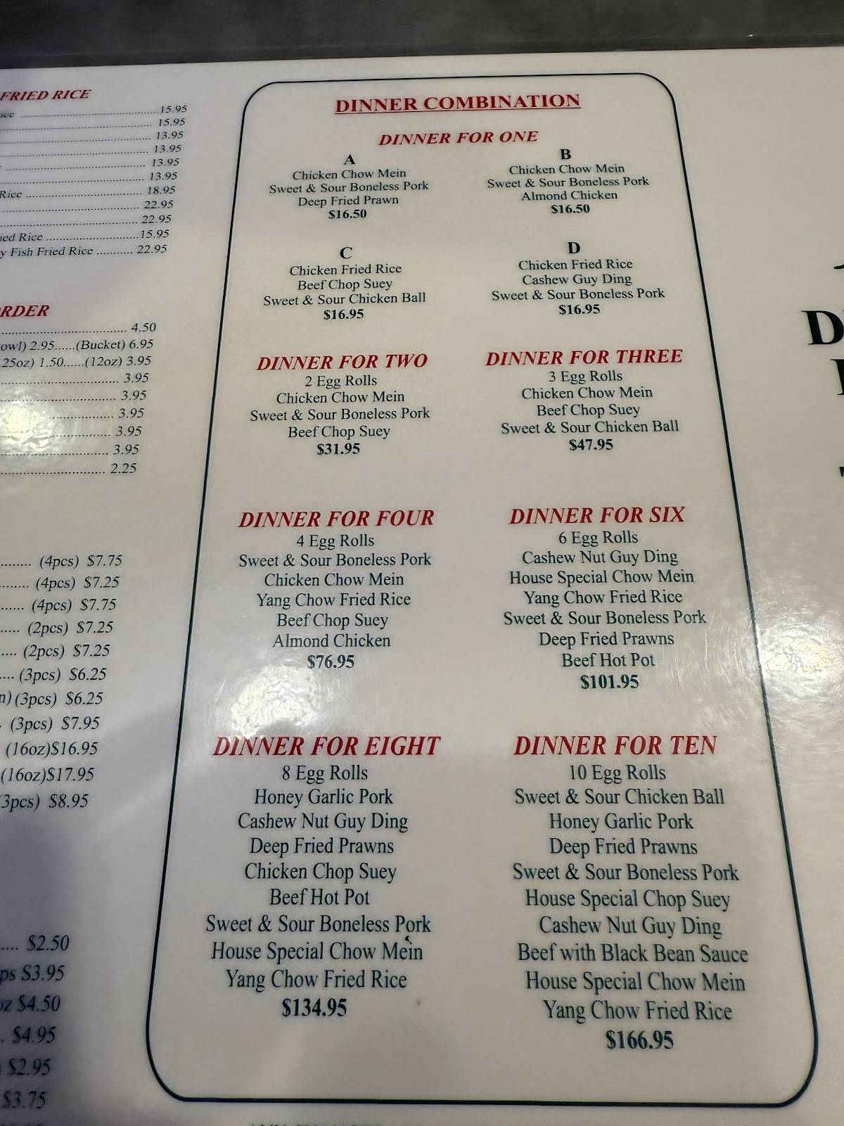 Menu at Dragon Fort restaurant, Abbotsford