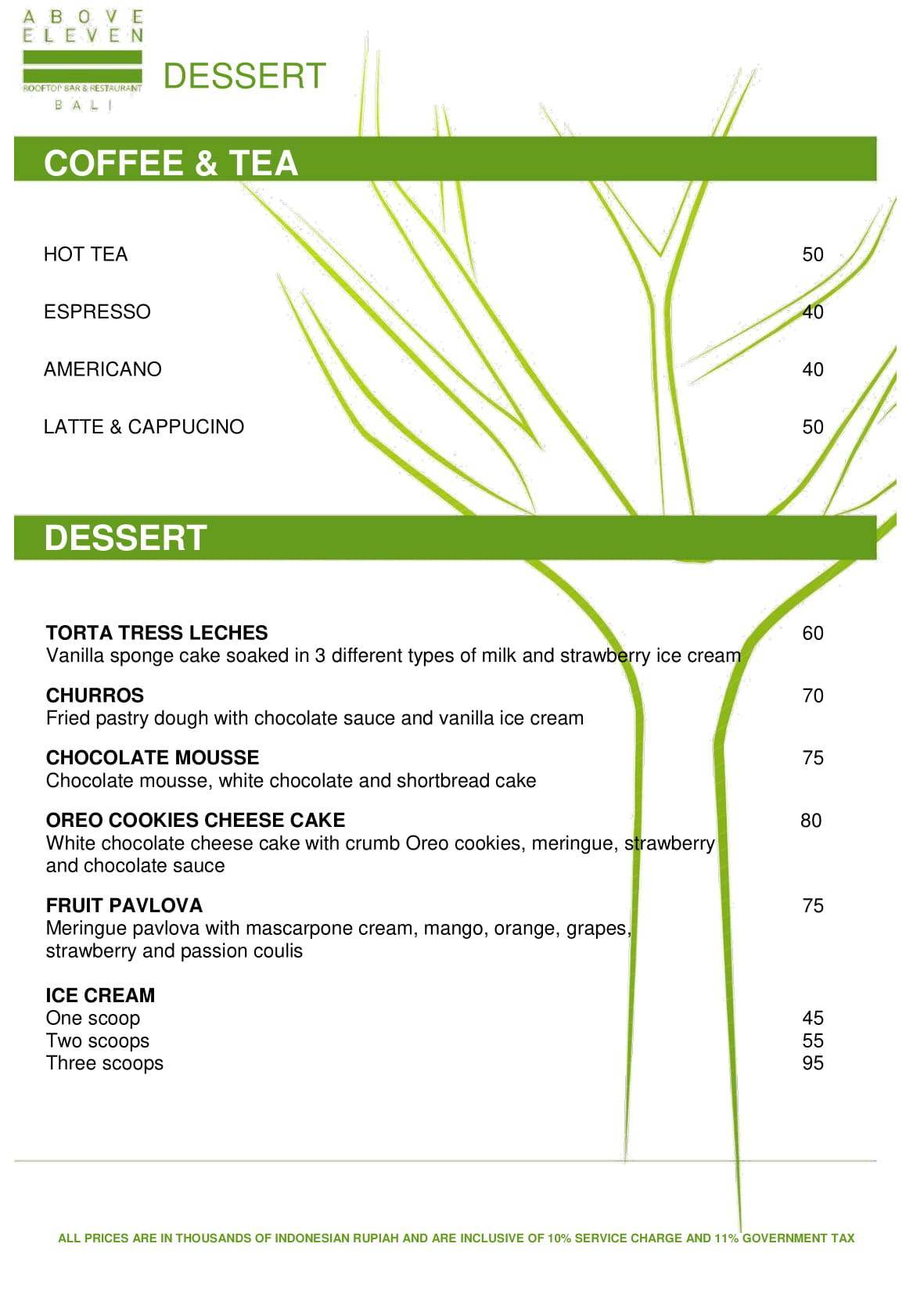 Menu at Above Eleven Bali Rooftop Bar & Restaurant, Jimbaran