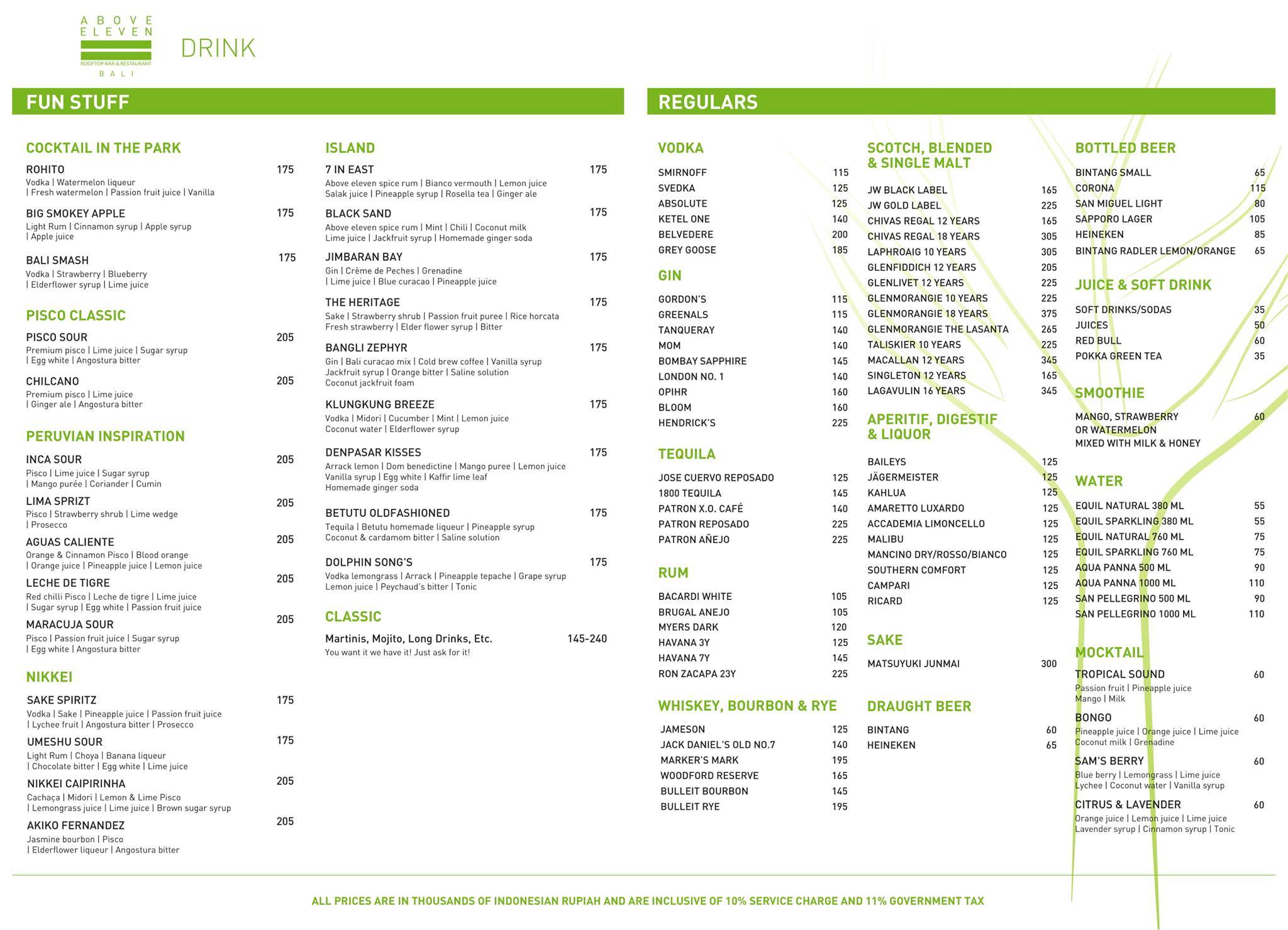 Menu at Above Eleven Bali Rooftop Bar & Restaurant, Jimbaran