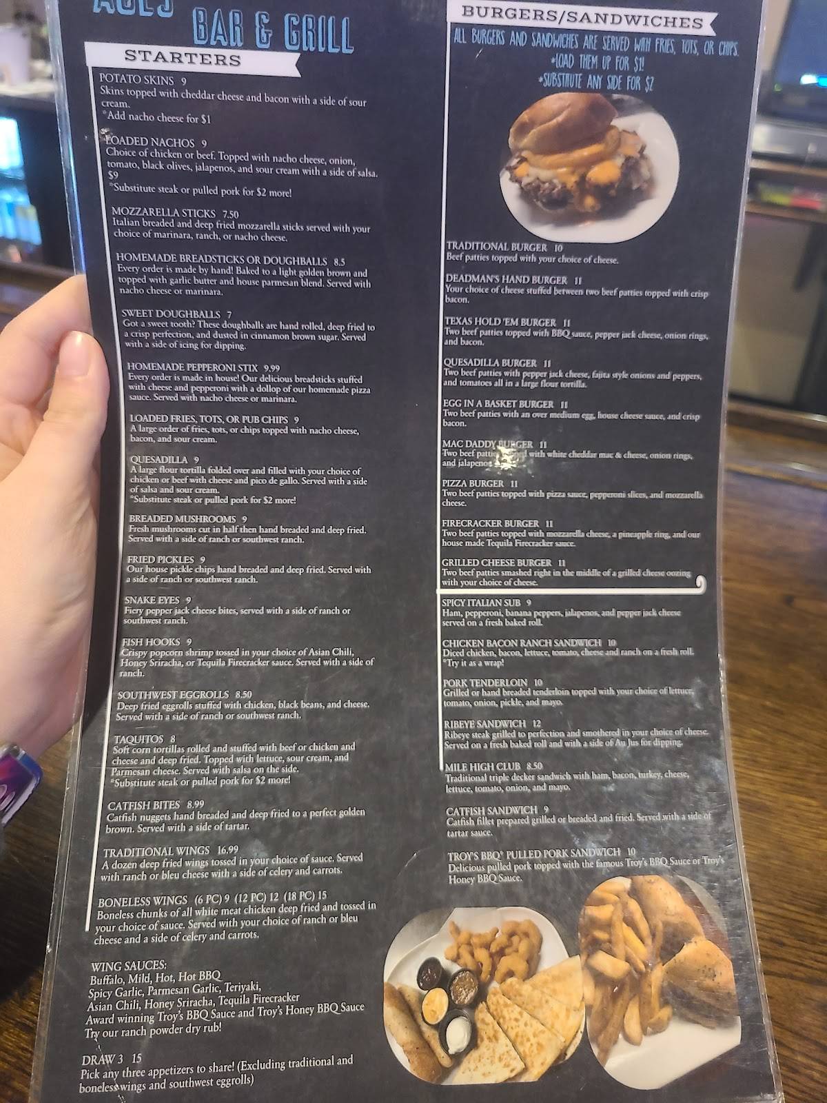 Menu at Ace's Pub, Lafayette