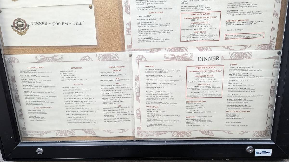 Menu at Acme Oyster House restaurant, New Orleans, 724 Iberville St