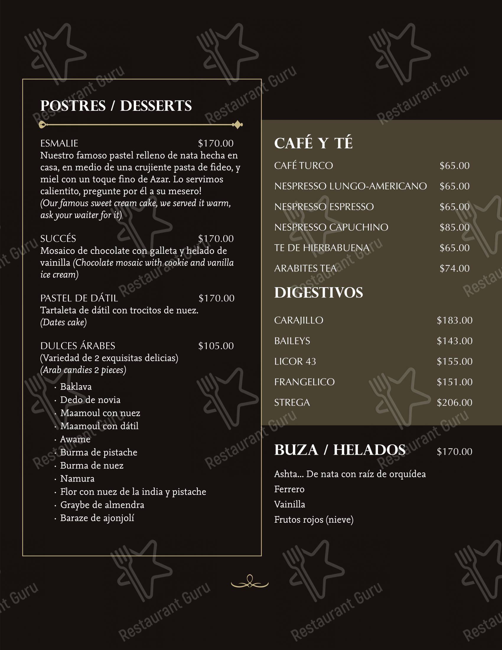 Carta del restaurante Adonis, Ciudad López Mateos, Hegel 205 ...