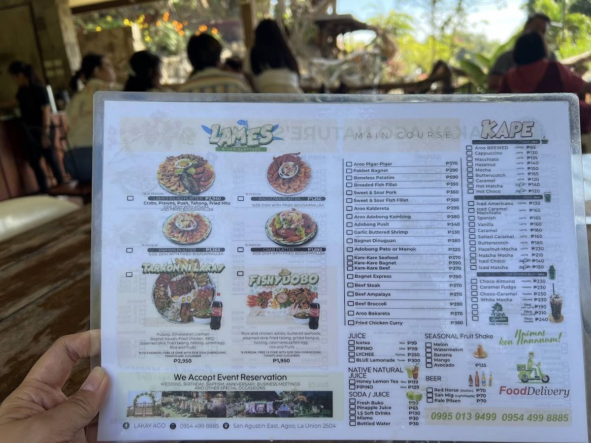Menu at LAKAY AGO NATURE'S PARK restaurant, Agoo