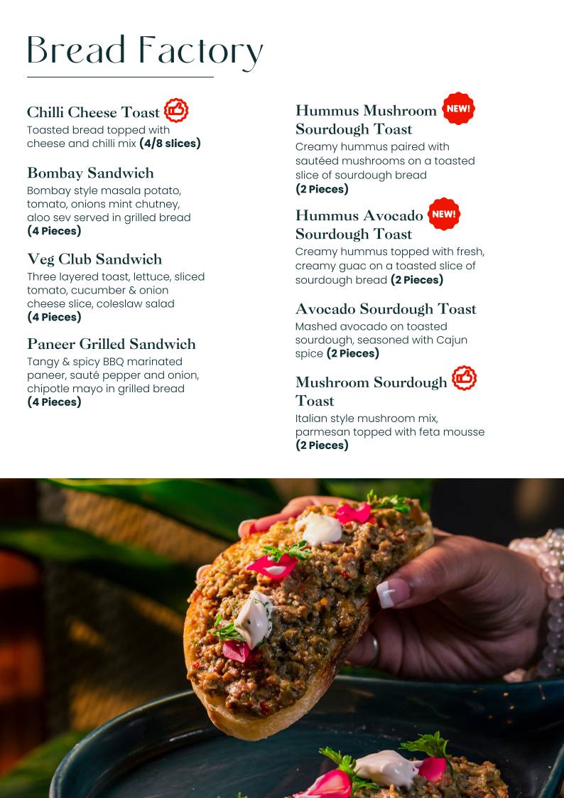 Menu at The Toast Cafe, Agra