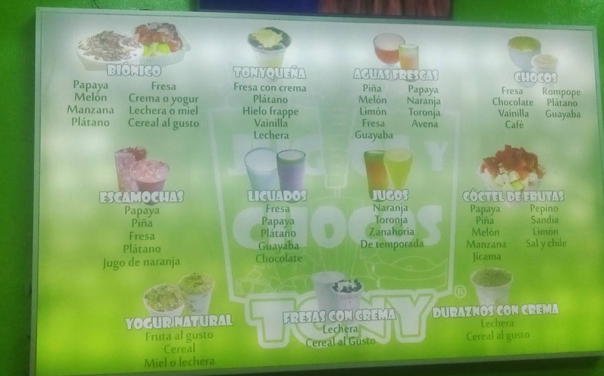 Carta del pub y bar Jugos Y Chocos Tony, Aguascalientes, Aguascalientes ...