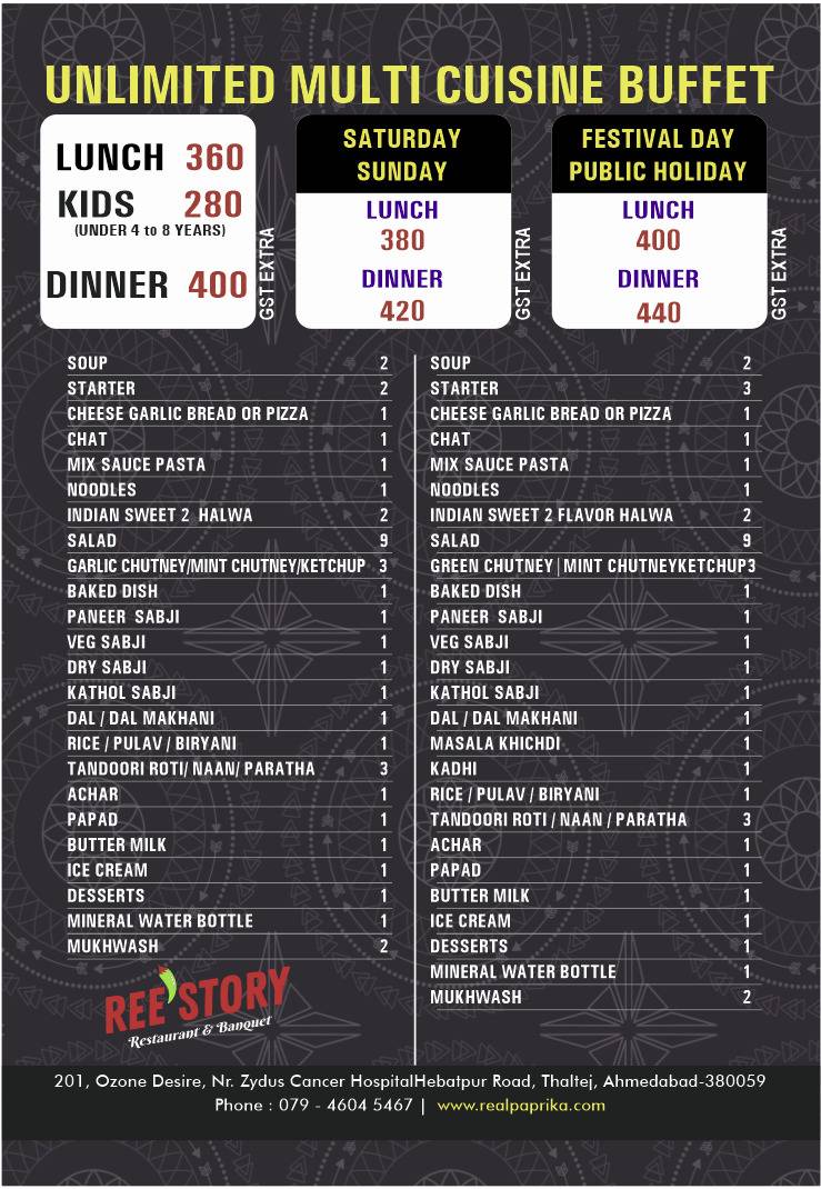 Menu at REE'STORY - Unlimited Multi Cuisine Food, Ahmedabad