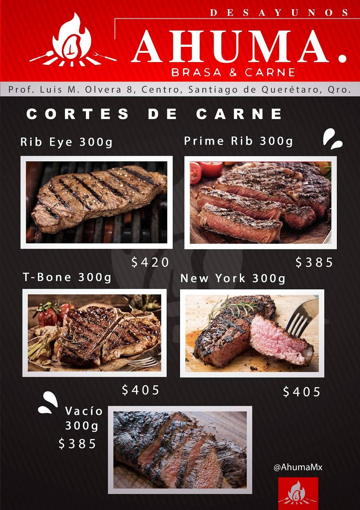 Carta del restaurante Ahuma, Santiago del Querétaro
