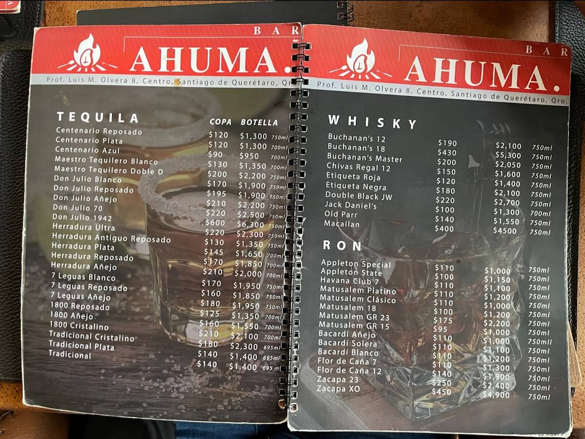 Carta del restaurante Ahuma, Santiago del Querétaro