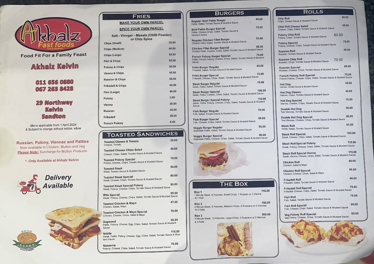Menu at Akhalz Kelvin (Akhalwayas) restaurant, Sandton