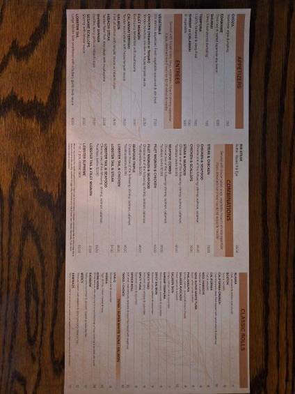 Menu at Aki Of Japan restaurant, Third Lake