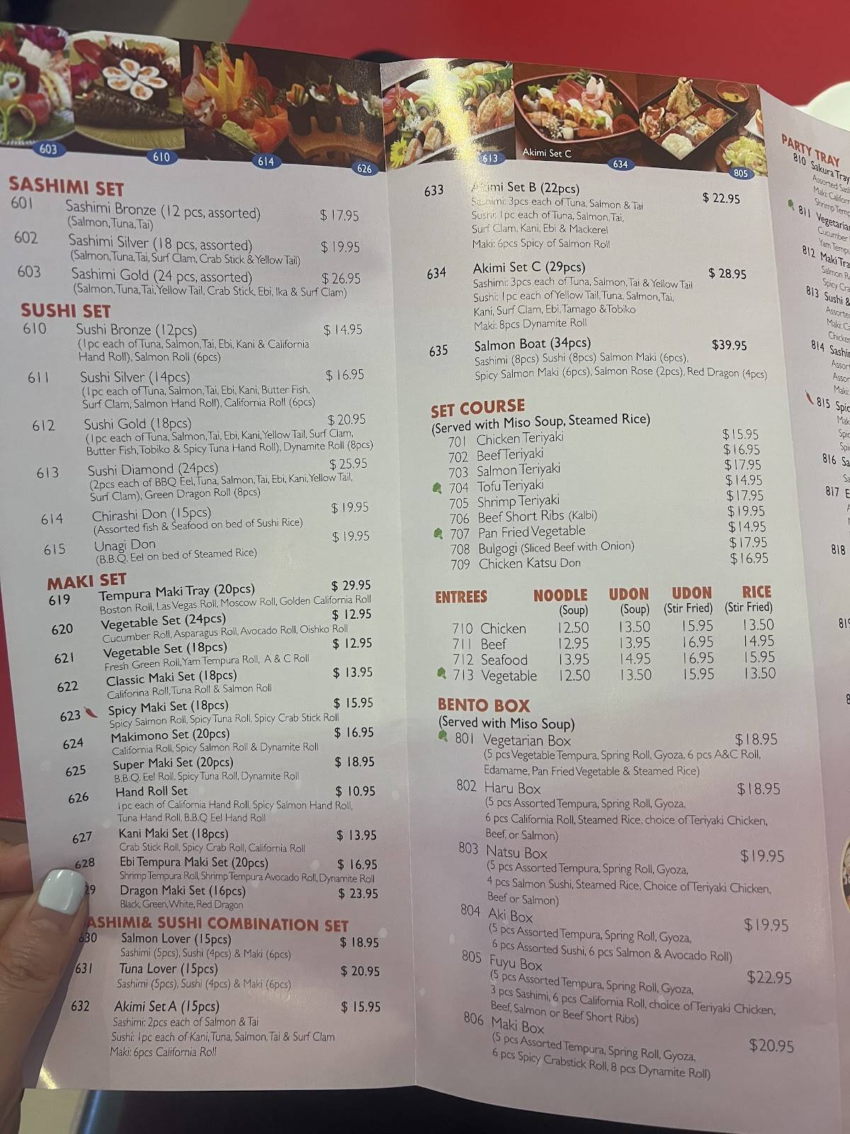Menu at Akimi Japanese Cuisine restaurant, Richmond Hill