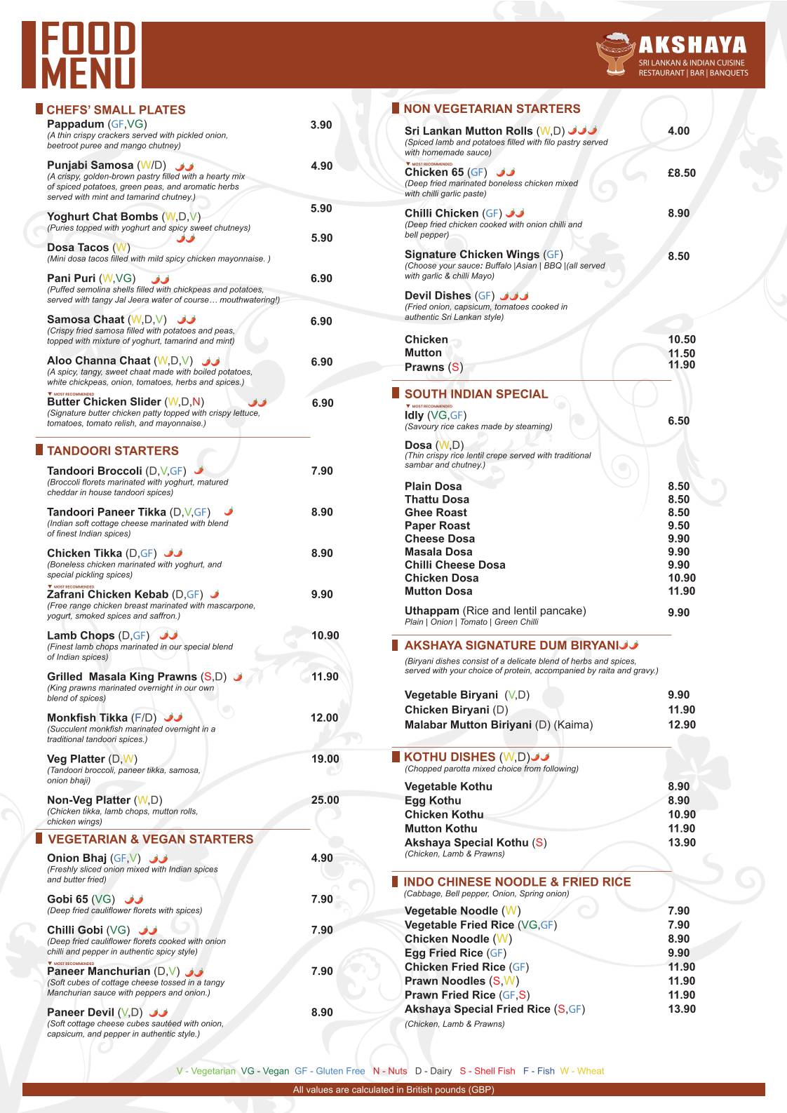 Carta del restaurante Akshaya - The Picture Drome, Liverpool, 286 ...