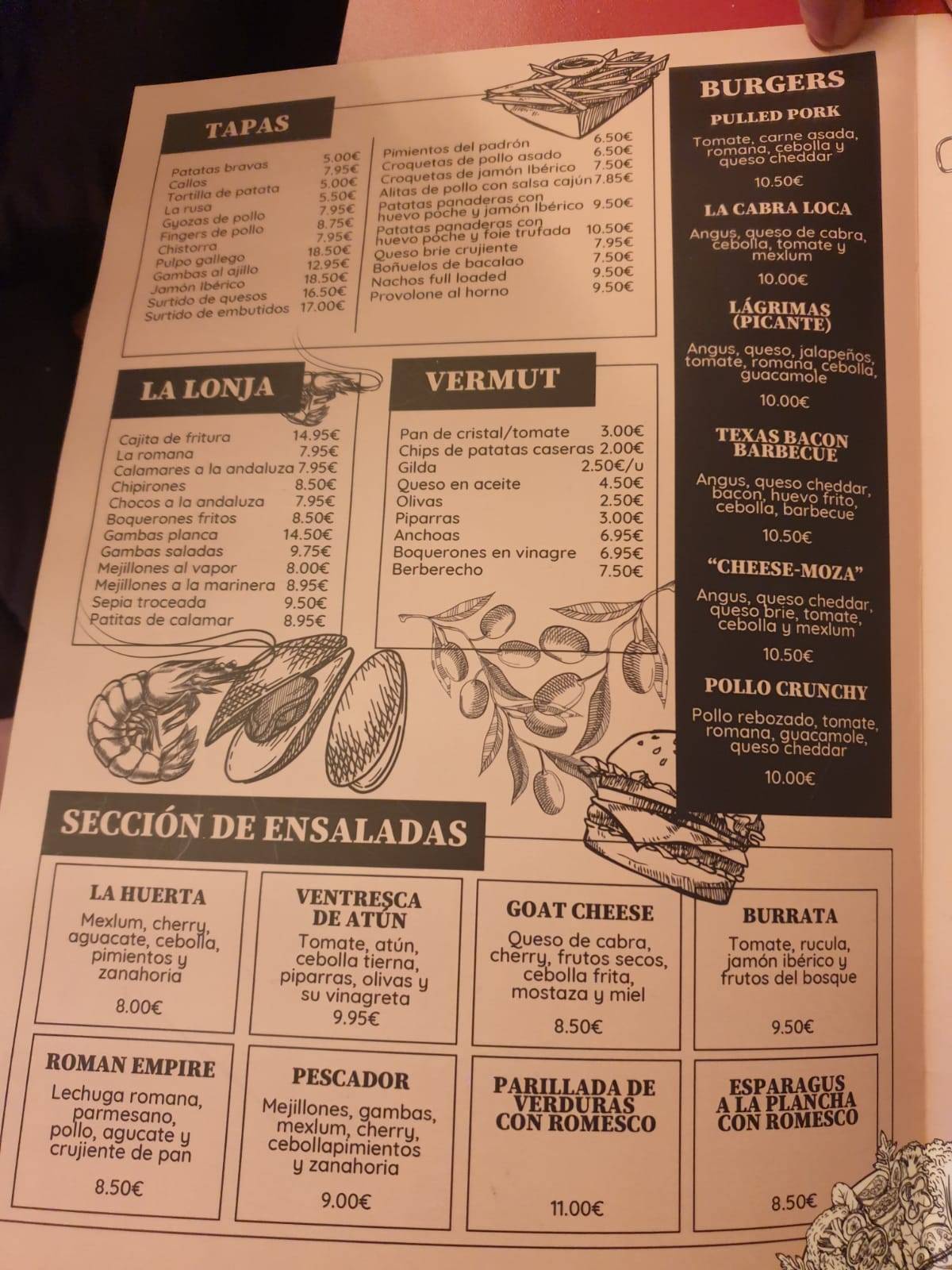Carta del pub y bar Al Andalus, Hospitalet del Llobregat, Av. del la ...