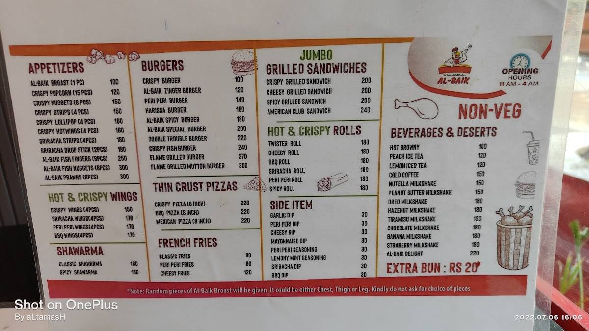 Menu at Al-Baik.in, Mumbai