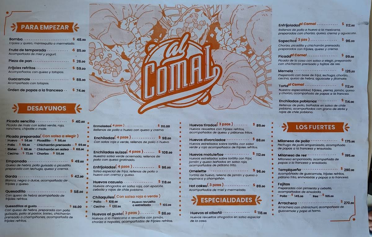 Carta del restaurante Al Comal, Veracruz, Mar del Japón 111