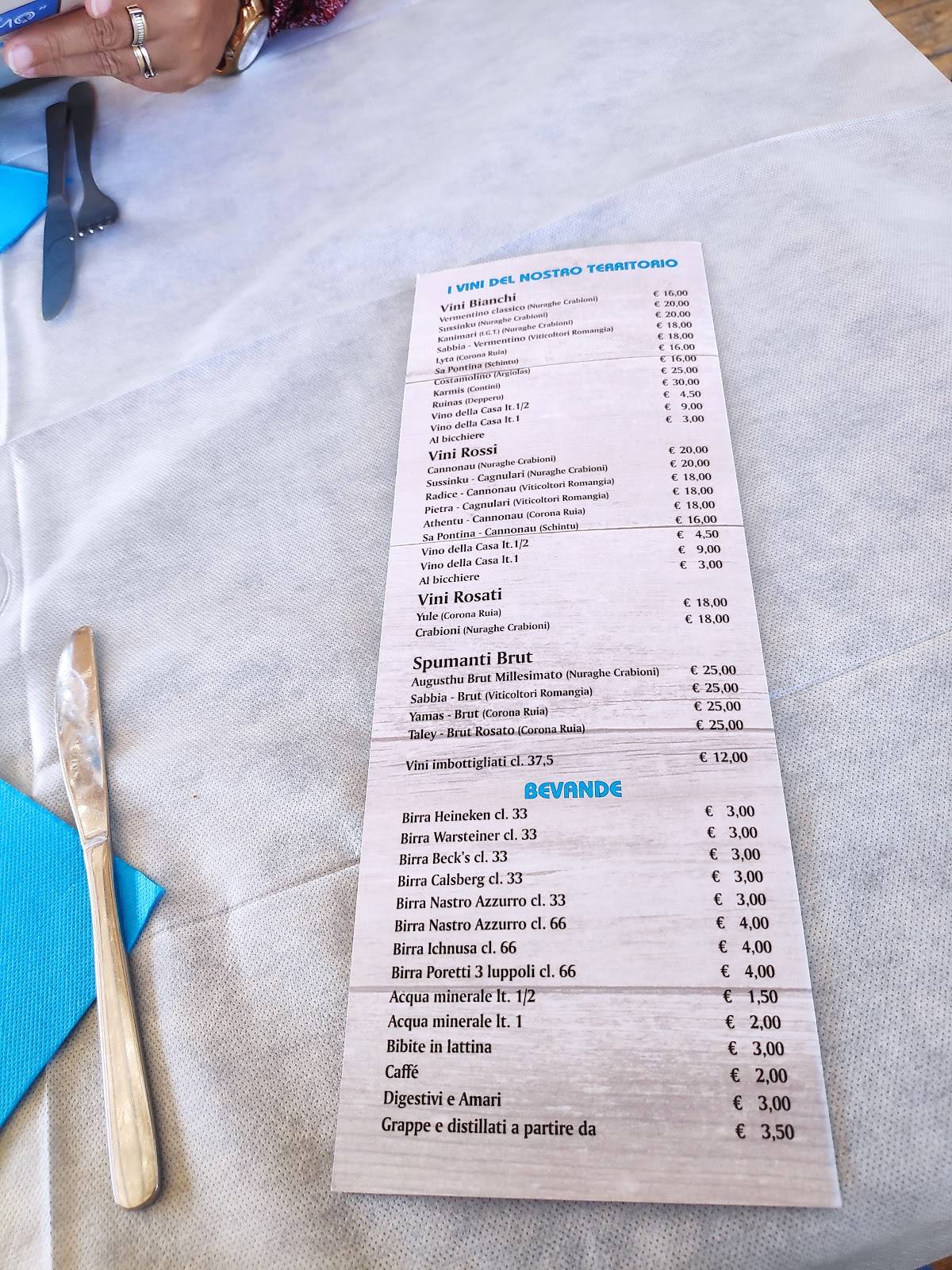 Menu da Al Primo Risto bar, Marina di Sorso