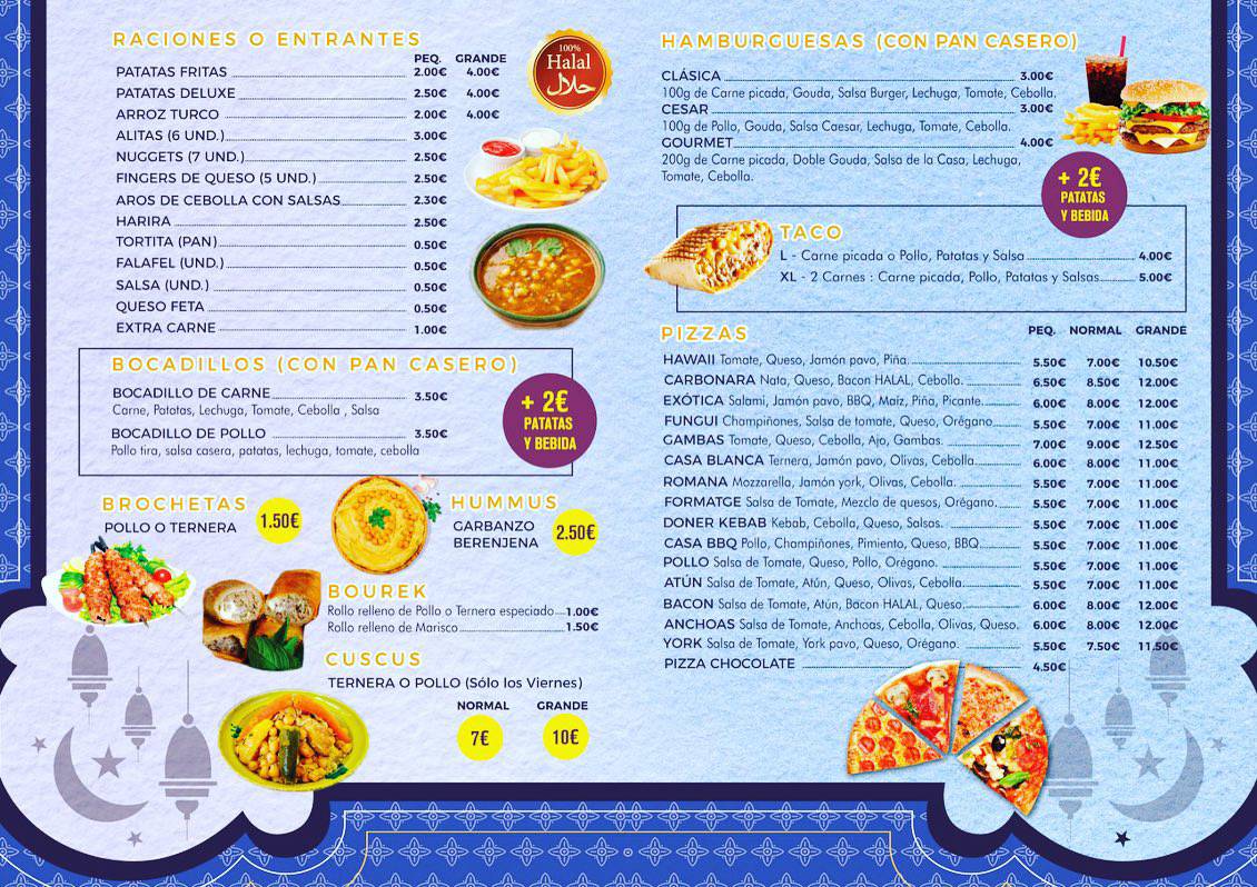 Menu at Al-jaima Bilal restaurant, Elche