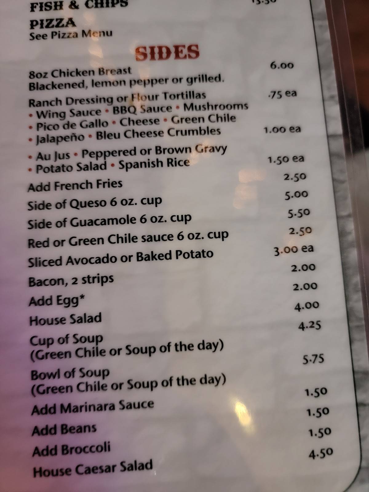 Menu at Stone Face Tavern pub & bar, Albuquerque