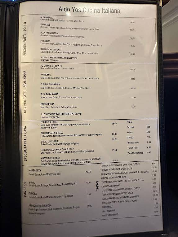 Menu at Aldo Yo's Cucina Italiana - 94 Trattoria Italiana restaurant ...